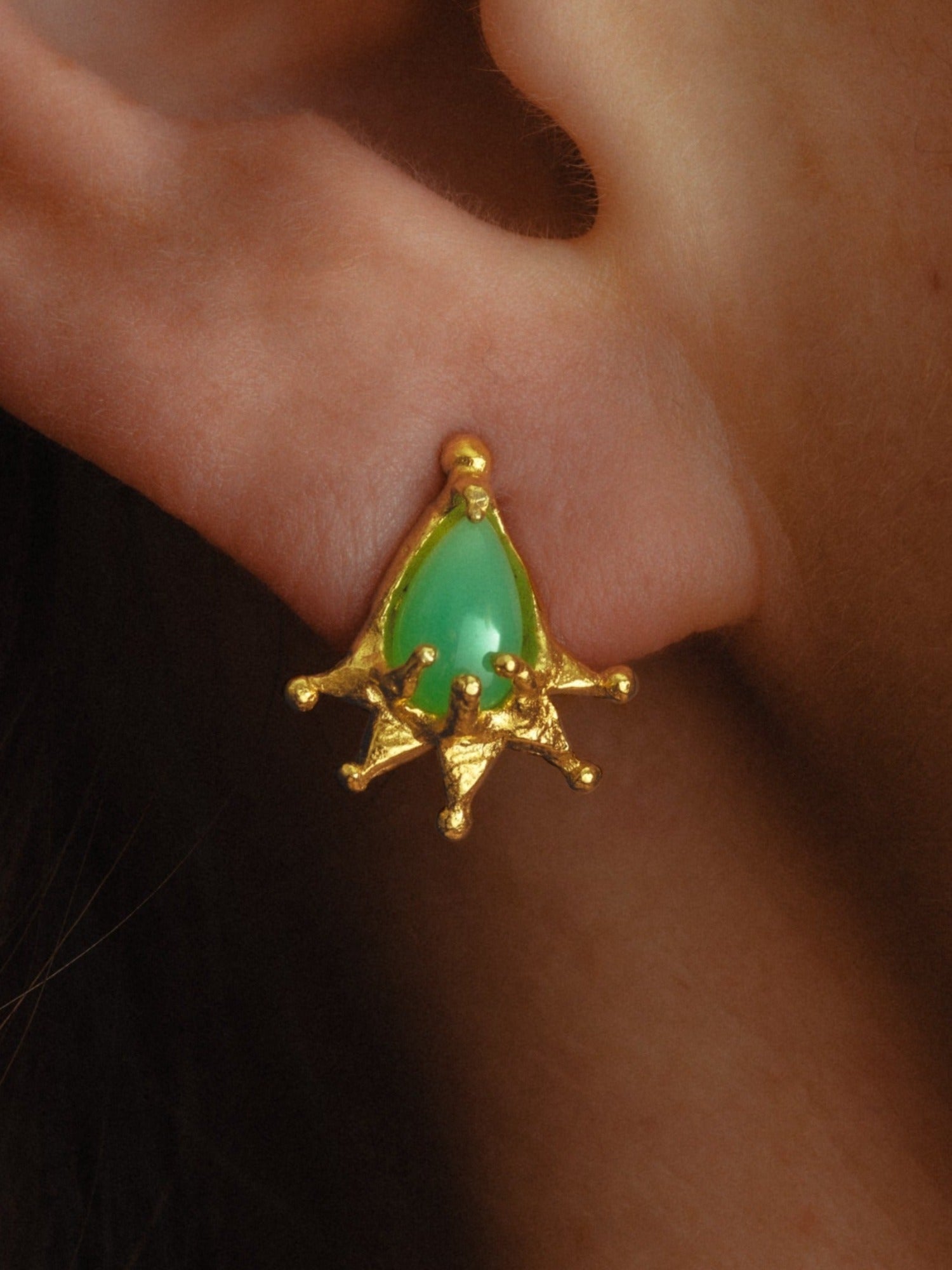 The Tiffany Jester Studs - 24k Gold Plated Green Chrysophrase