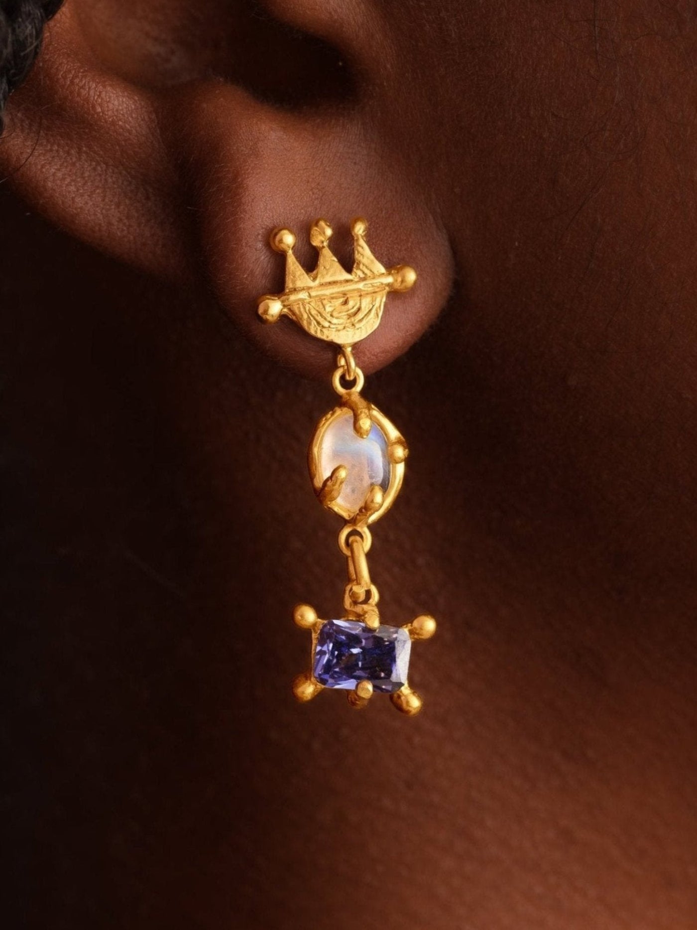 The Empire for Elephants Earrings - Moonstone Tanzanite Blue Drop
