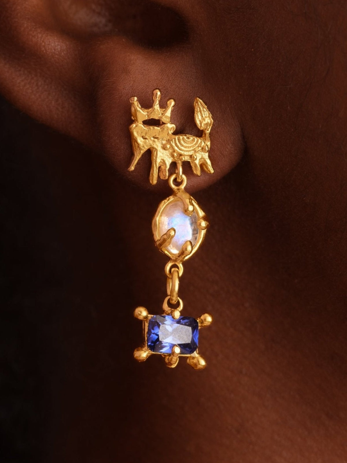 The Empire for Elephants Earrings - Moonstone Tanzanite Blue Drop