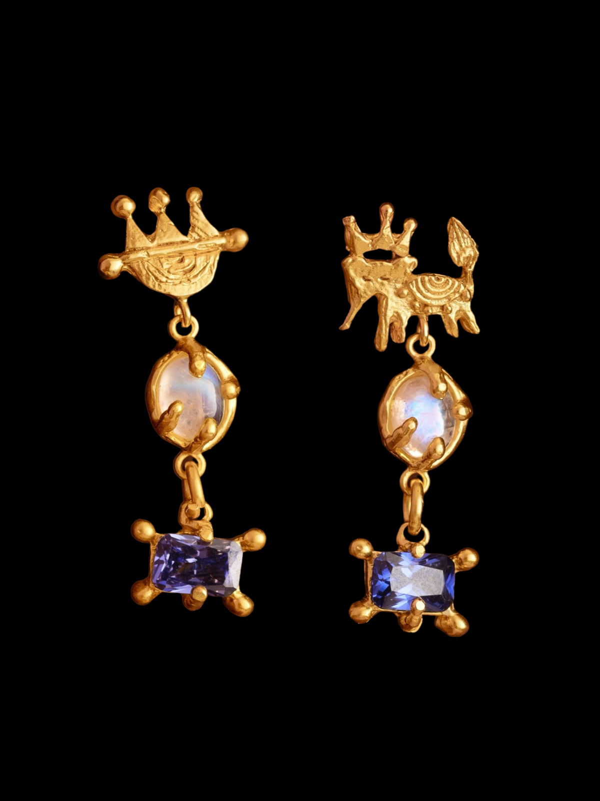 The Empire for Elephants Earrings - Moonstone Tanzanite Blue Drop